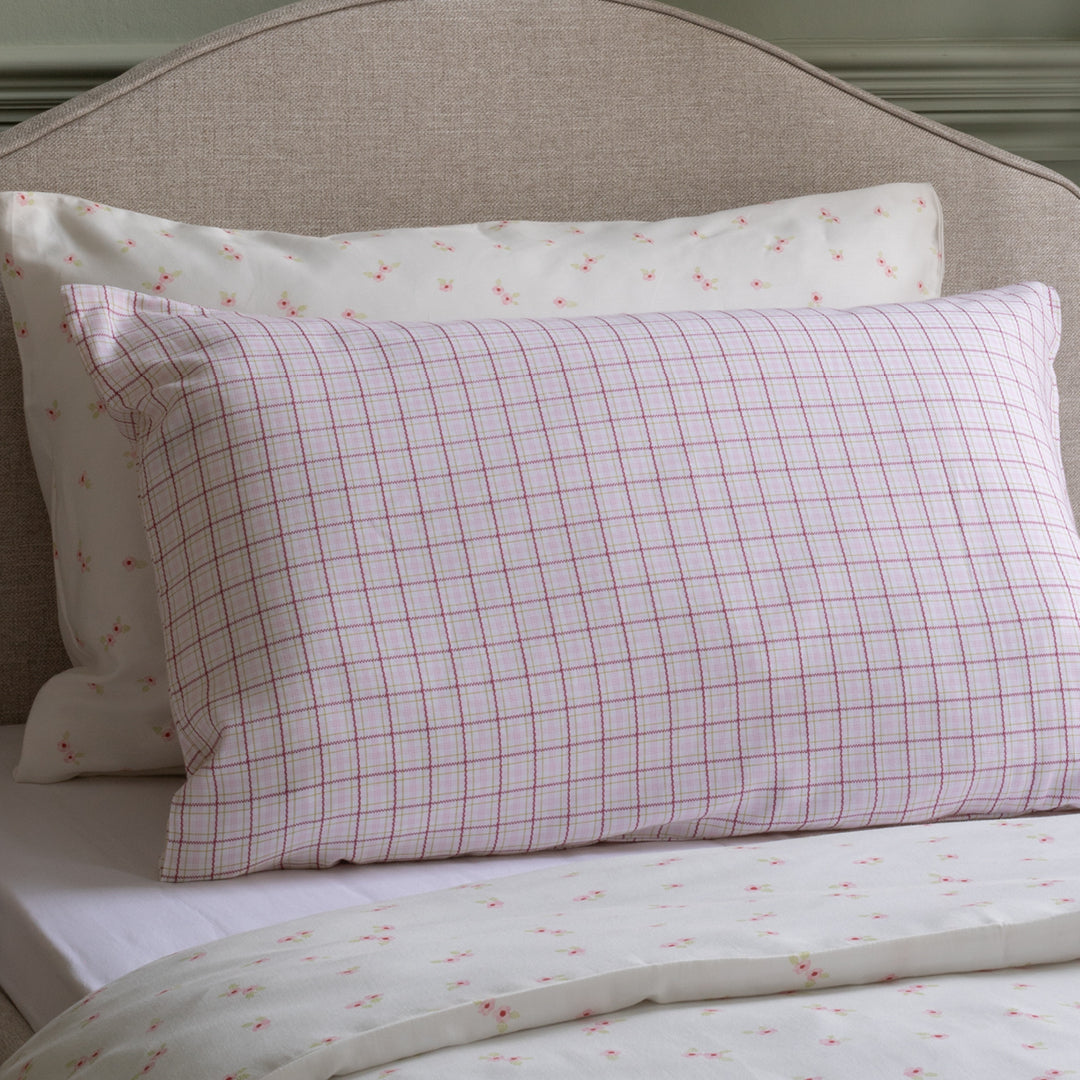Organic Cotton Single Pillowcase - Pink Check & Avery Row UK